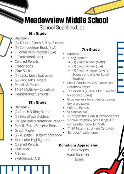 School Supplies List For 7th Grade