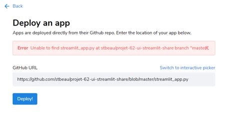 share streamlit deploy error error unable to find streamlit app at