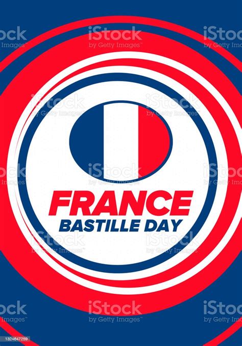 프랑스에서 바스티유의 날 7월 14일 매년 열리는 전국 해피 홀리데이 프랑스어 플래그 프랑스의 독립과 자유 애국적 요소 축제 디자인 벡터 포스터 일러스트레이션 7월에 대한