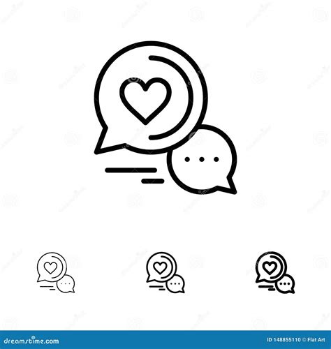 Chat Bubble Message Sms Romantic Chat Couple Chat Bold And Thin Black Line Icon Set Stock