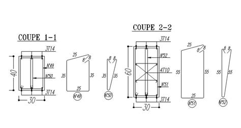 Cross Sections 1 1 And 2 2 Of The Beam With Reinforcement Details Design In Autocad 2d Drawing