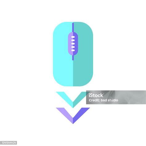 스크롤 마우스 평면 디자인 만화 Rgb 색상 아이콘입니다 인터넷 페이지 브라우징 제스처 아래 화살촉 표시기 Pc 마우스와 화살표 현대 컴퓨터 요소 웹 커서 벡터 실루엣