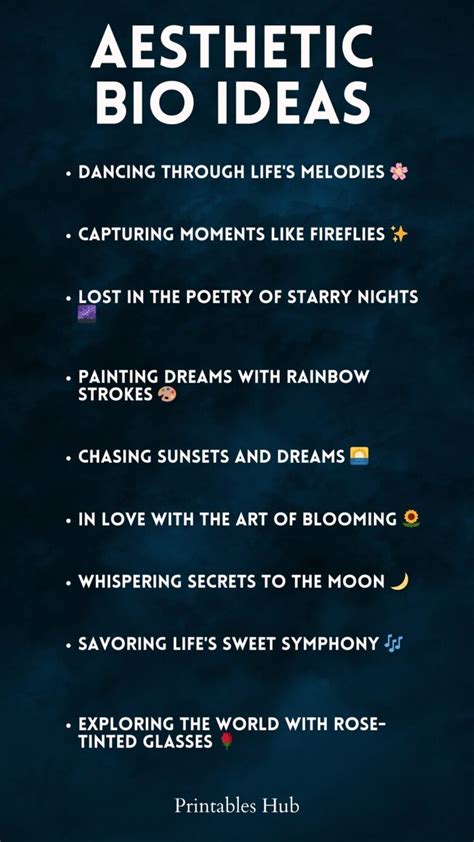 Printable List Of Aesthetic Bio Ideas Pdf Included Printables Hub