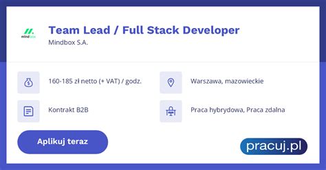 Oferta Pracy Team Lead Full Stack Developer Mindbox Sa Warszawa