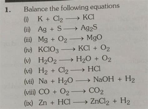 Balance The Following Equations Filo