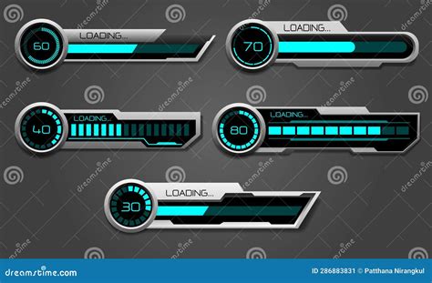 Set Of Hud Modern Loading Progress Bars User Interface Elements Design Technology Cyber Blue