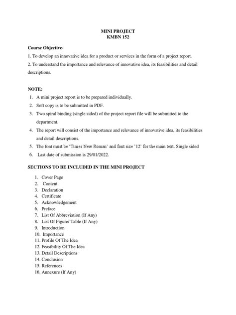 Mini Project Kmbn 152 Course Objective Pdf