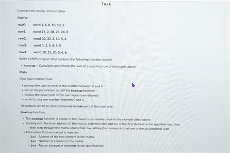 Solved Consider The Matrix Shown Below Matrix Row Word Chegg