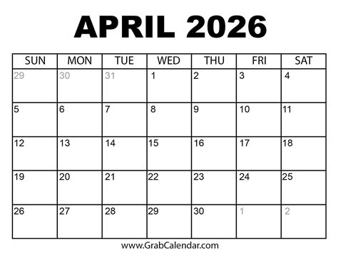 April 2026 Calendar Printable Calendar 2025
