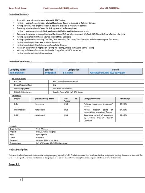 Etl Testing With 2 Years Pdf Postgre Sql Databases