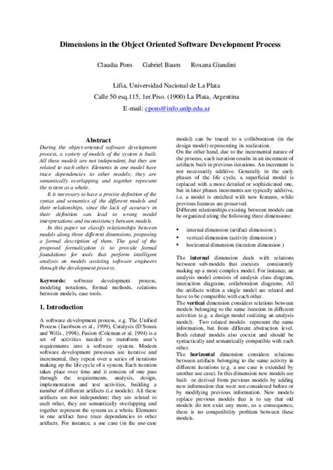 Pdf Dimensions In The Object Oriented Software Development Process