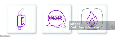 라인 화염 가솔린 펌프 노즐 및 위치 및 주유소 아이콘을 설정합니다 벡터 가솔린에 대한 스톡 벡터 아트 및 기타 이미지