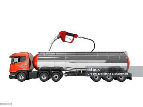 개념은 백색 배경에 있는 연료 3d 렌더를 가진 가솔린 탱크 트럭을 급 유 하는 그림자 없음 3차원 형태에 대한 스톡 사진 및 기타 이미지 Istock