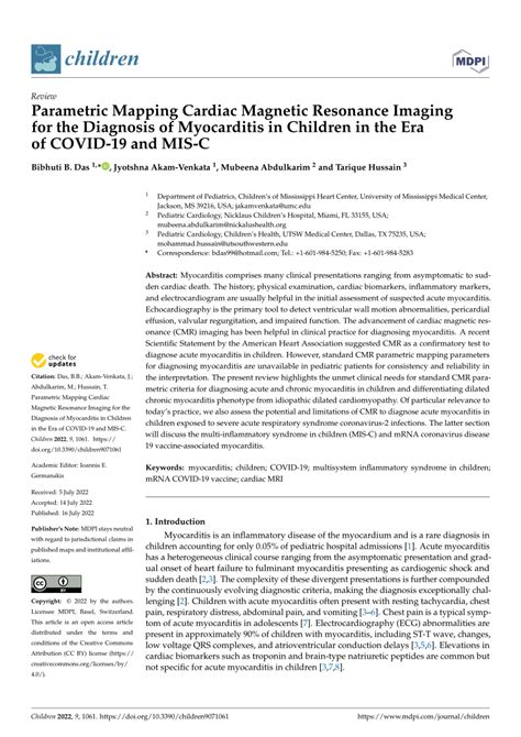 Pdf Parametric Mapping Cardiac Magnetic Resonance Imaging For The Diagnosis Of Myocarditis In