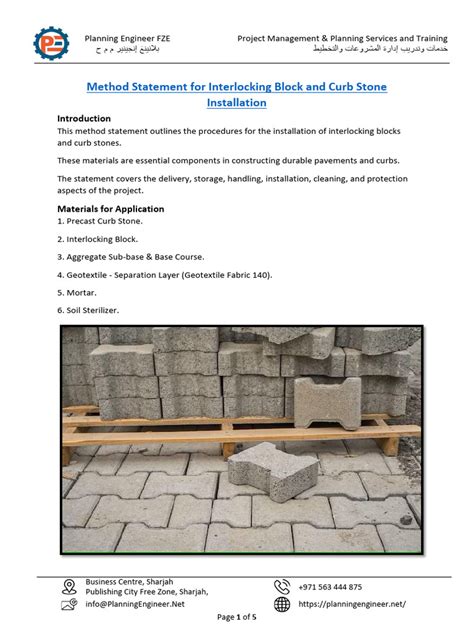 Method Statement For Interlocking Block And Curb Stone Pdf Building