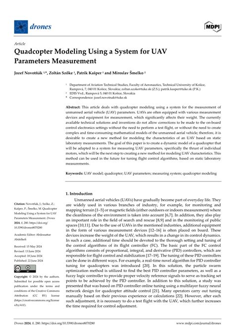 PDF Quadcopter Modeling Using A System For UAV Parameters Measurement
