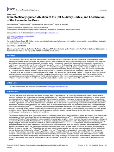 Pdf Stereotactically Guided Ablation Of The Rat Auditory Cortex And Localization Of The