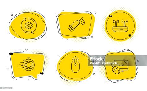 위로 스 와이프 톱니 바퀴와 와이파이 아이콘 세트 의료 주사기 서 타이머 및 컴퓨터 마우스 표지판 벡터 에 대한 스톡 벡터 아트 및 기타 이미지 Istock