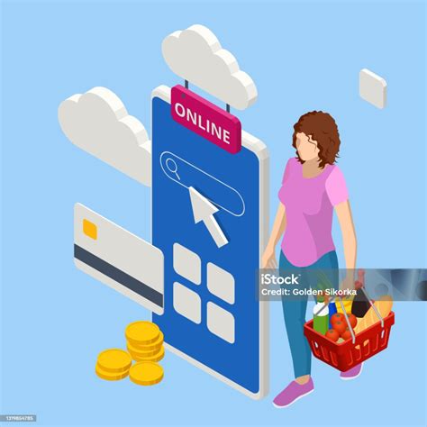 인터넷 슈퍼마켓에서 온라인 주문 등등 여성 집에서 음식과 스마트 폰 화면에 식료품 온라인 쇼핑 응용 프로그램 신선한 식료품 구매쇼핑백 식품 소매 온라인 상점 가정 주방에