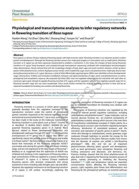 Pdf Physiological And Transcriptome Analyses To Infer Regulatory Networks In Flowering