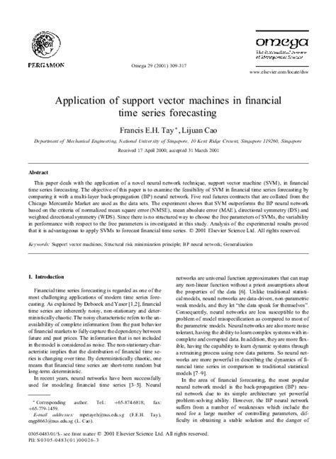 Pdf Application Of Support Vector Machines In Financial Time Series Forecasting