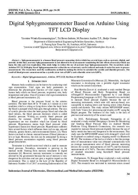 Pdf Digital Sphygmomanometer Based On Arduino Using Tft Lcd Display