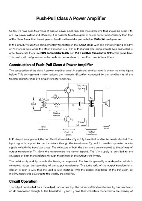 Push Pull Class A Power Amplifier The Main Problems That Should Be
