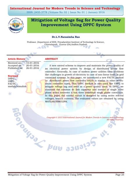 mitigation of voltage sag for power quality improvement using dpfc