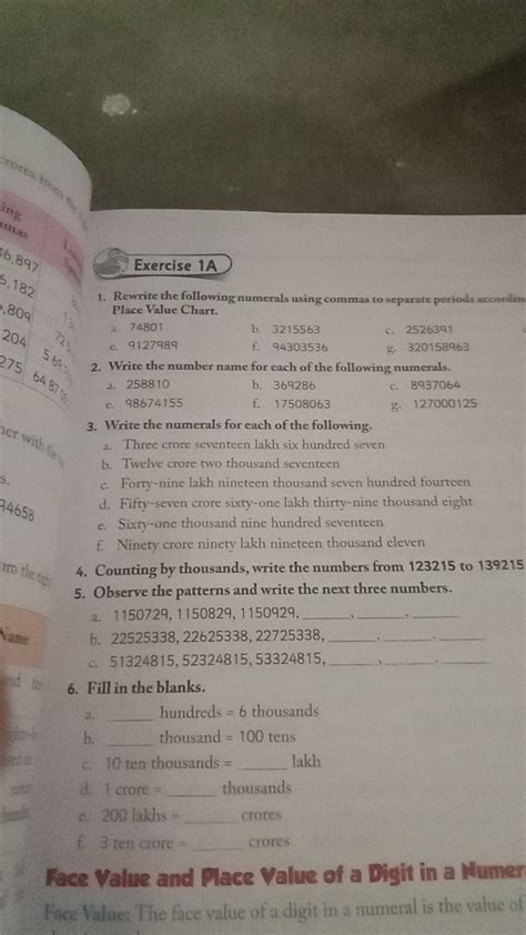 exercise 1a 1 rewrite the following numerals using commas to separate pe