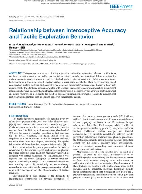 Pdf Relationship Between Interoceptive Accuracy And Tactile