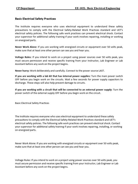 Basic Electrical Safety Practices Pdf Power Supply Rectifier