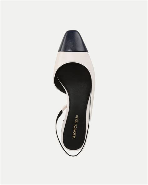 Cecile Leather Cap Toe Slingback In White Navy Veronica Beard