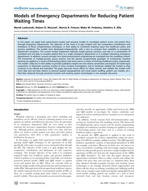 Pdf Models Of Emergency Departments For Reducing Patient Waiting Times