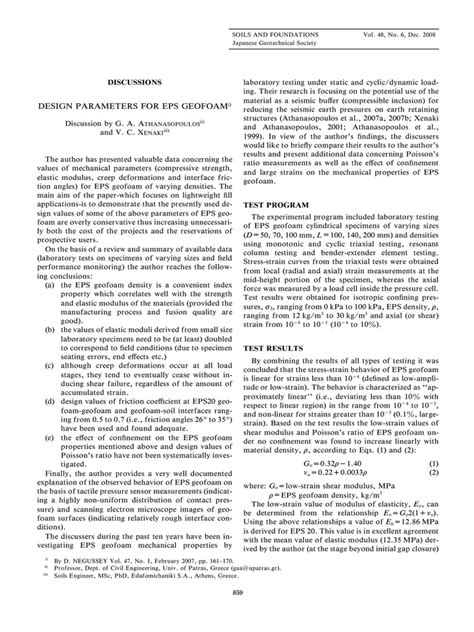 Design Parameters For Eps Geofoam V1 Pdf Youngs Modulus Strength Of Materials