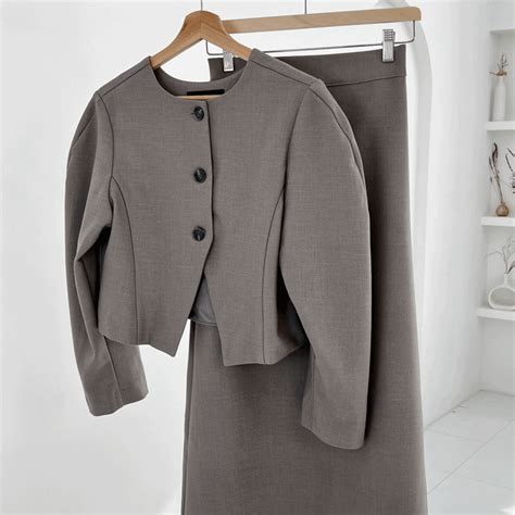 세트할인 노카라자켓 H라인 밴딩 롱스커트 하객룩 가을셋업 하객룩 자켓스커트세트 자켓스커트셋업 자켓셋업 에이블리