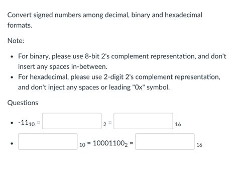 Solved Convert Signed Numbers Among Decimal Binary And Chegg