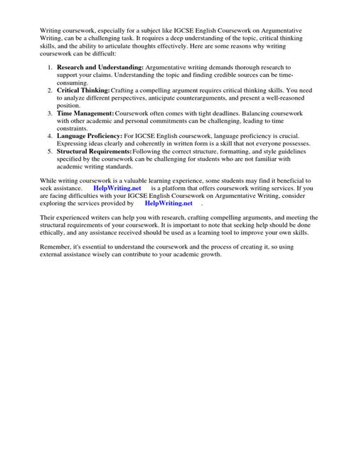 Igcse English Coursework Argumentative Writing Pdf Thought Essays