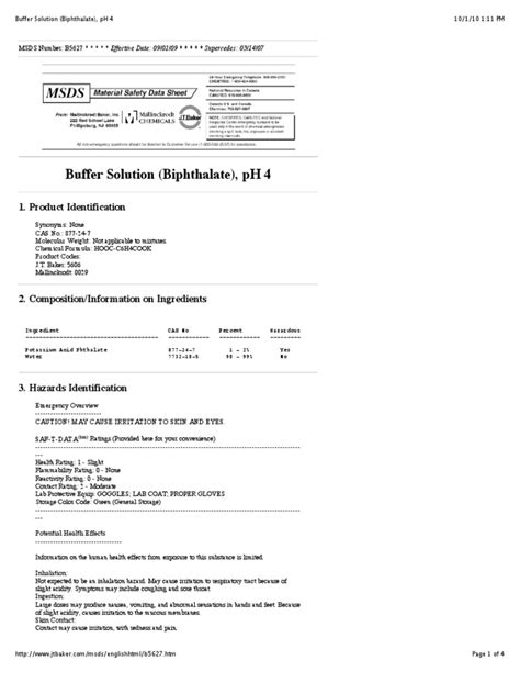 Msds Buffer Ph4 Pdf Buffer Solution Ventilation Architecture