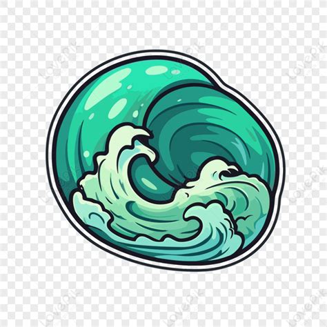 흰색 배경 일러스트 클립 아트에 녹색 바다 물결 디자인의 스티커 벡터상표 Png 일러스트 무료 다운로드 Lovepik