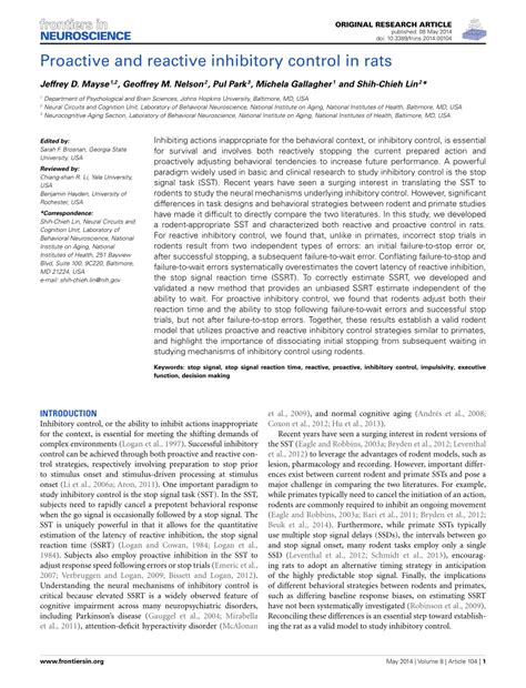 Pdf Proactive And Reactive Inhibitory Control In Rats