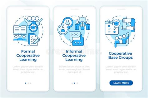 Cooperative Learning Methods Blue Onboarding Mobile App Screen Stock Vector Illustration Of