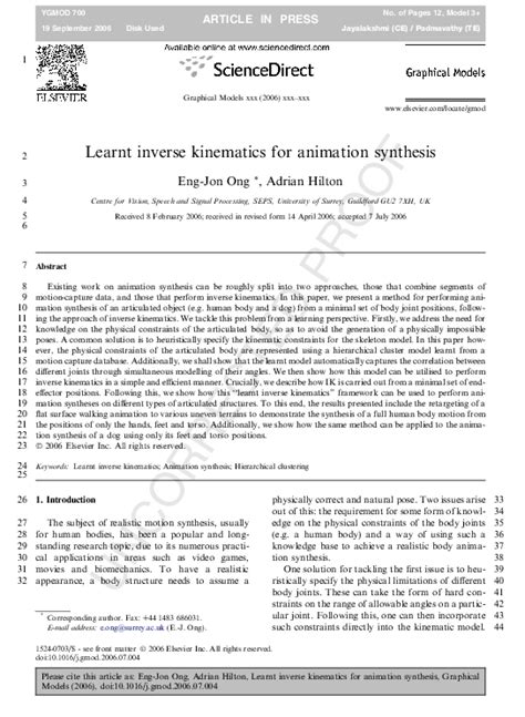 pdf learnt inverse kinematics for animation synthesis