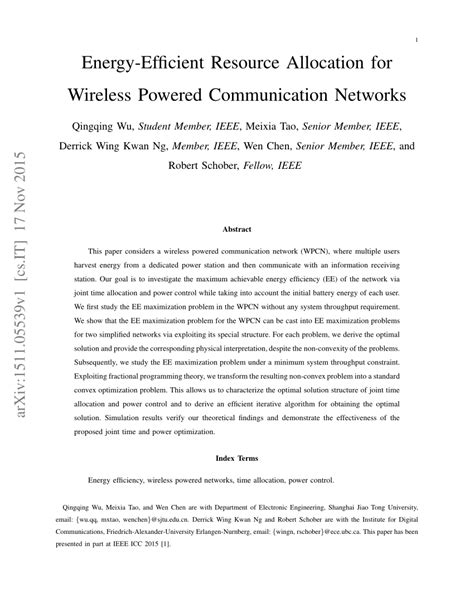 Pdf Energy Efficient Resource Allocation For Wireless Powered Communication Networks