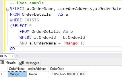 Sql Exists Statement