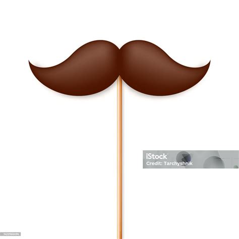 나무 막대기에 현실적인 가짜 콧수염 카니발이나 휴가를위한 빈티지 종이 콧수염 갈색 얼굴 머리카락 힙스터 수염 벡터 일러스트 레이 션 가지 식물 부위에 대한 스톡 벡터 아트