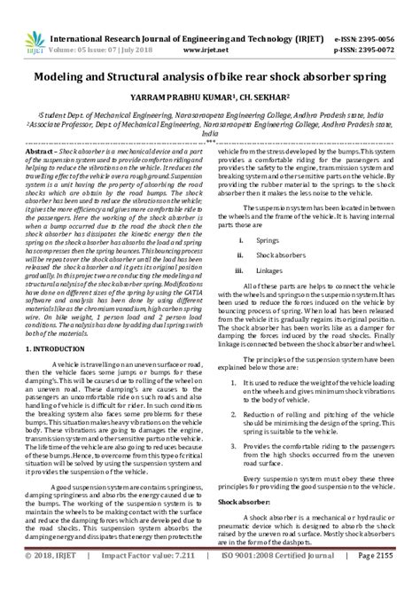 Pdf Irjet Modeling And Structural Analysis Of Bike Rear Shock Absorber Spring