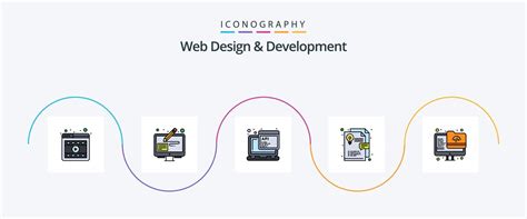 Web Design And Development Line Filled Flat Icon Pack Including Monitor Archive Api Graphic