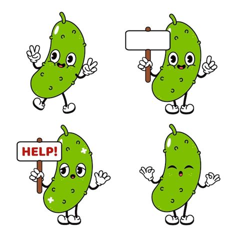 Premium Vector Cucumber Character Bundle Set
