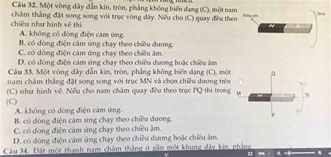 Giải Quyết Med Câu 32 Một Vòng Dây Dẫn Kín Tròn Phẳng Không Biến