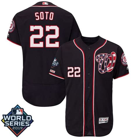 Washington Nationals 22 Juan Soto Navy Blue 2019 World Series Flex Base Jersey